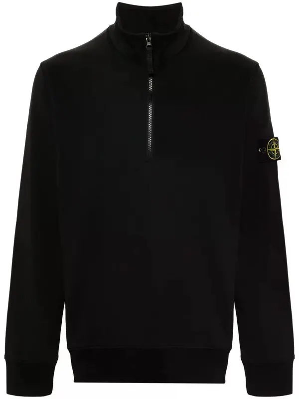 Stone Island Compass-patch Zip-up Sweatshirt - Black