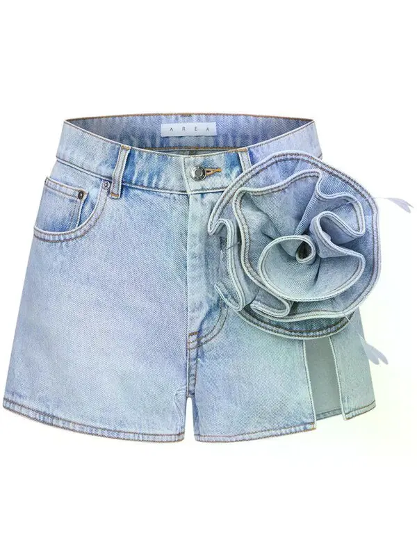 AREA Floral-appliqué Denim Shorts