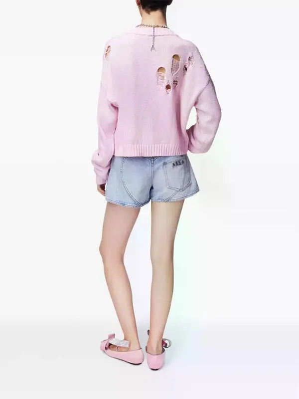 AREA Floral-appliqué Denim Shorts