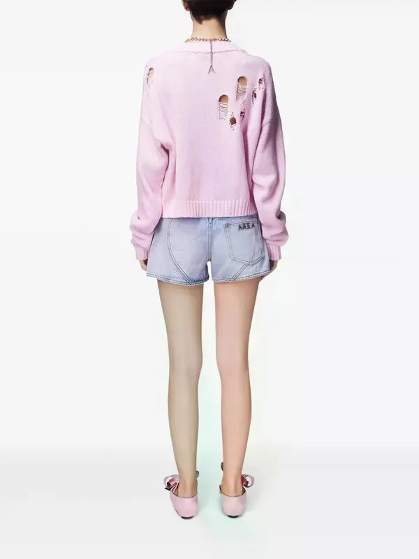 AREA Floral-appliqué Denim Shorts