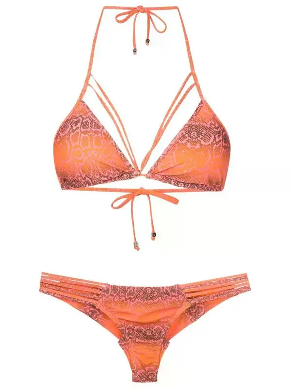 AMIR SLAMA Snakeskin-print Cut-out Bikini - Orange