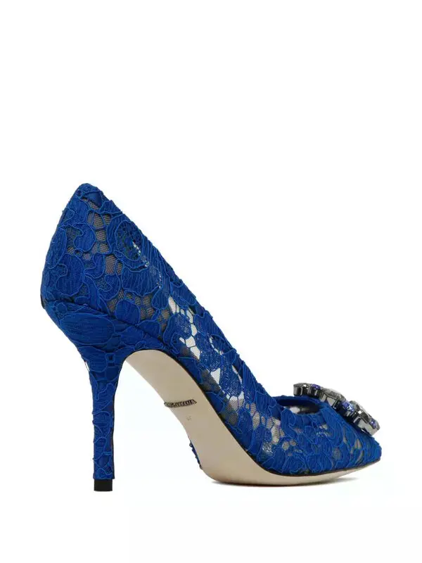 Dolce & Gabbana Lace Brooch Detail Stiletto Pumps - Blue