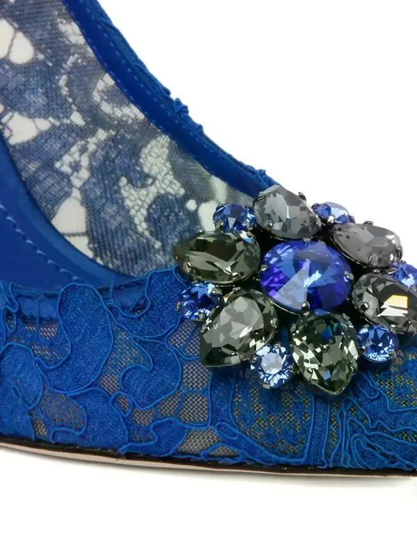 Dolce & Gabbana Lace Brooch Detail Stiletto Pumps - Blue