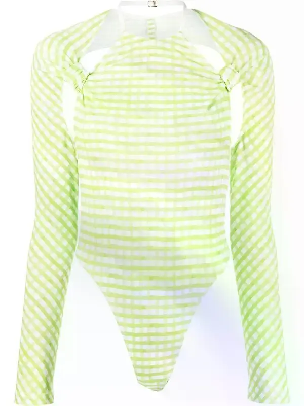 Jacquemus Check-print Cut-out Bodysuit - Green