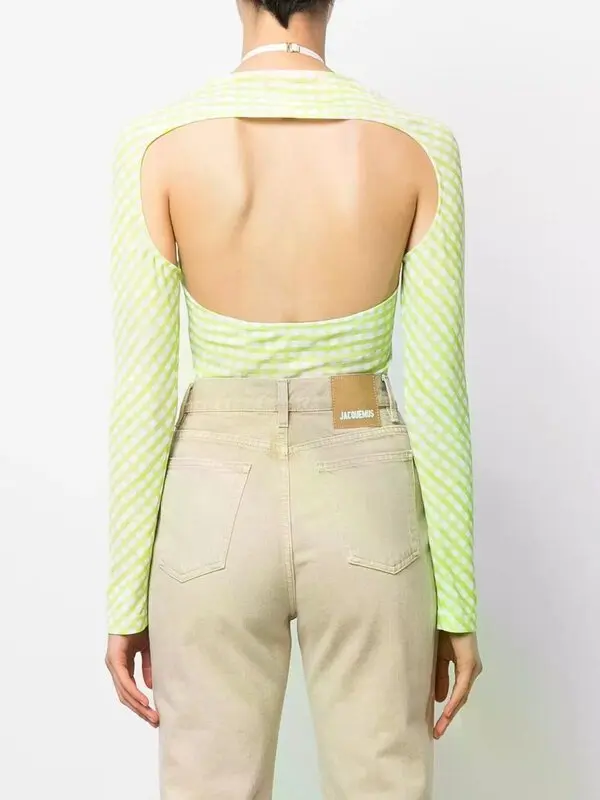 Jacquemus Check-print Cut-out Bodysuit - Green
