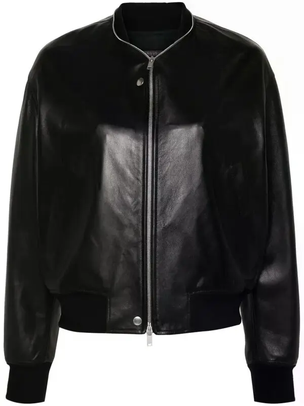 JIL SANDER Leather Bomber Jacket - Black