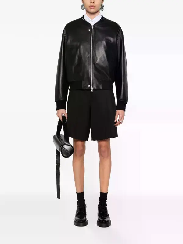 JIL SANDER Leather Bomber Jacket - Black