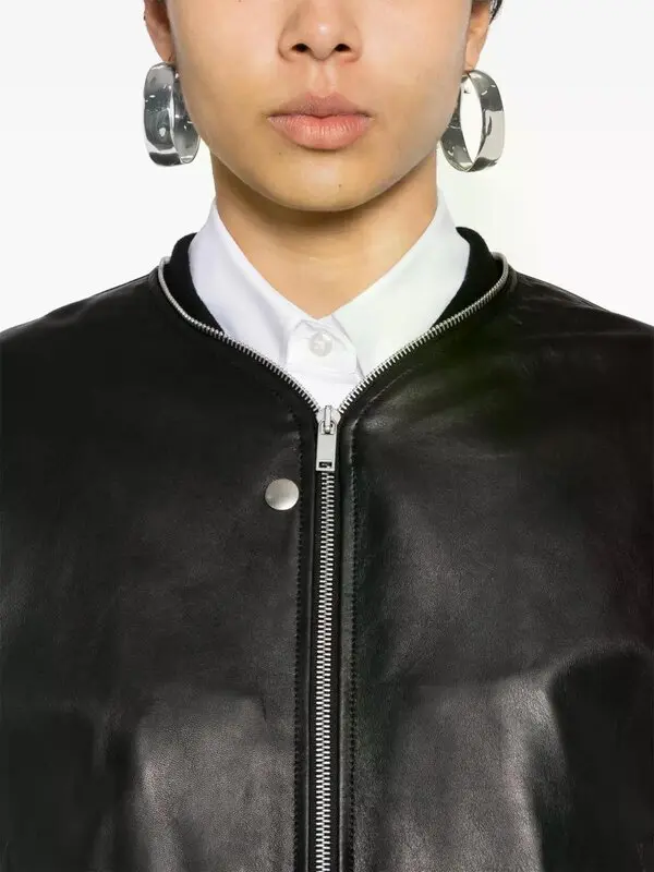 JIL SANDER Leather Bomber Jacket - Black