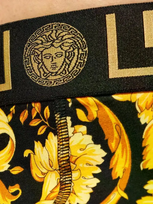 Versace Printed Jacquard Cotton-jersey Long Trunks - Black