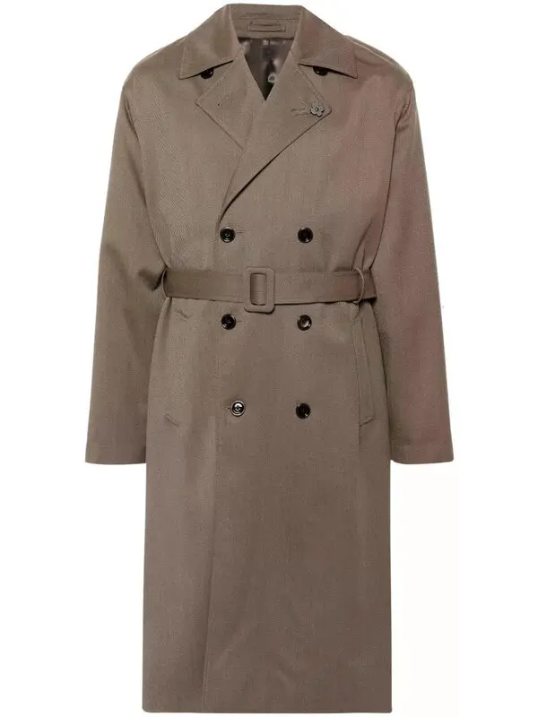 LARDINI Brooch-detail Virgin Wool Coat - Brown