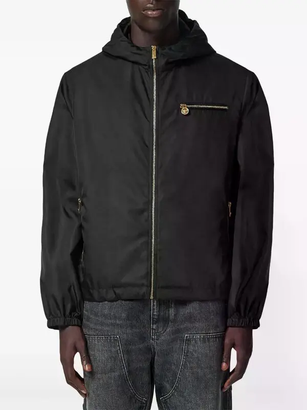 Versace Zip-up Hooded Windbreaker Jacket - Black