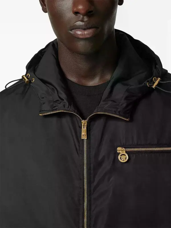Versace Zip-up Hooded Windbreaker Jacket - Black