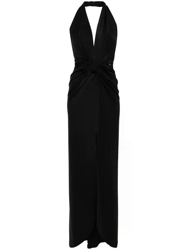 NISSA Plunging V-neck Maxi Dress - Black
