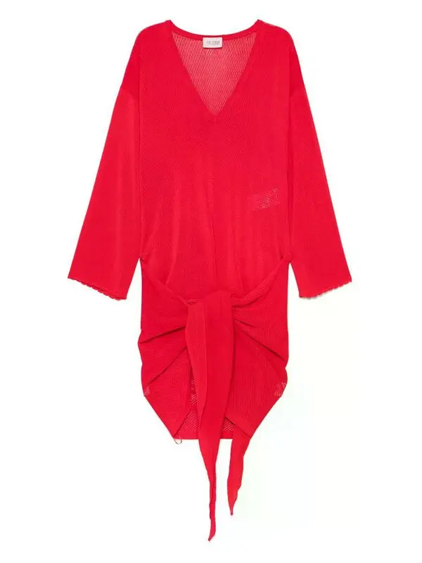 Attico V-neck Knotted Mini Dress - Red
