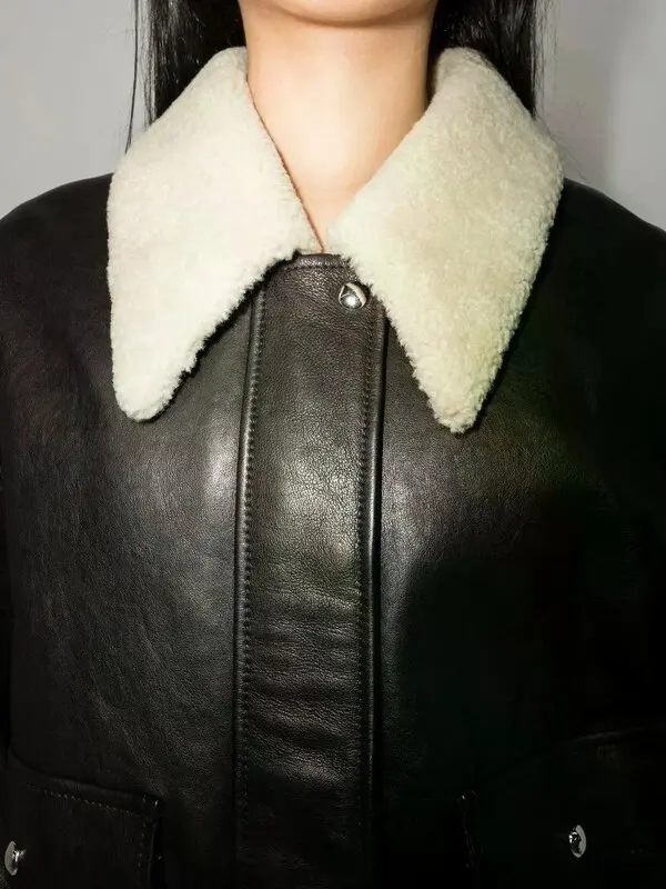 Khaite Shearling Trim Bomber Jacket - Black