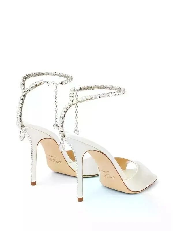 JIMMY CHOO Saeda 100mm Crystal-strap Sandals - White