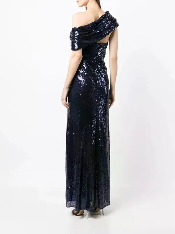 Badgley Mischka High-shine Cold-shoulder Midi Dress