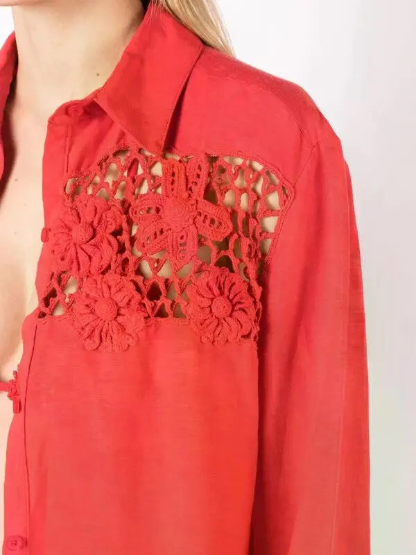 AMIR SLAMA Floral-lace Detail Oversize Shirt