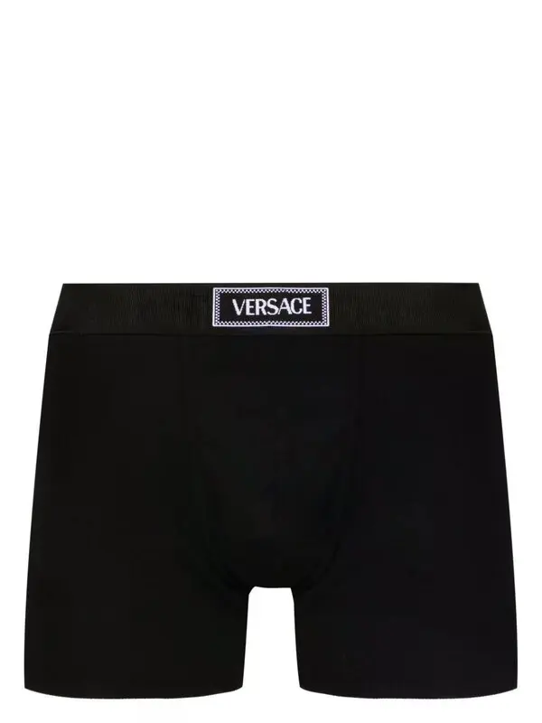 Versace Cotton Ribbed Long Trunks - Black