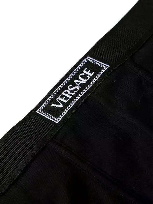 Versace Cotton Ribbed Long Trunks - Black