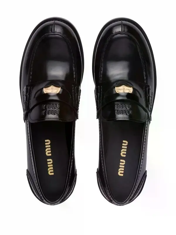 Miu Miu Leather Penny Loafers - Black