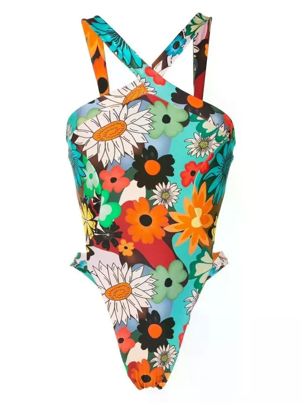 AMIR SLAMA Floral-print Open Back Swimsuit - Multicolour