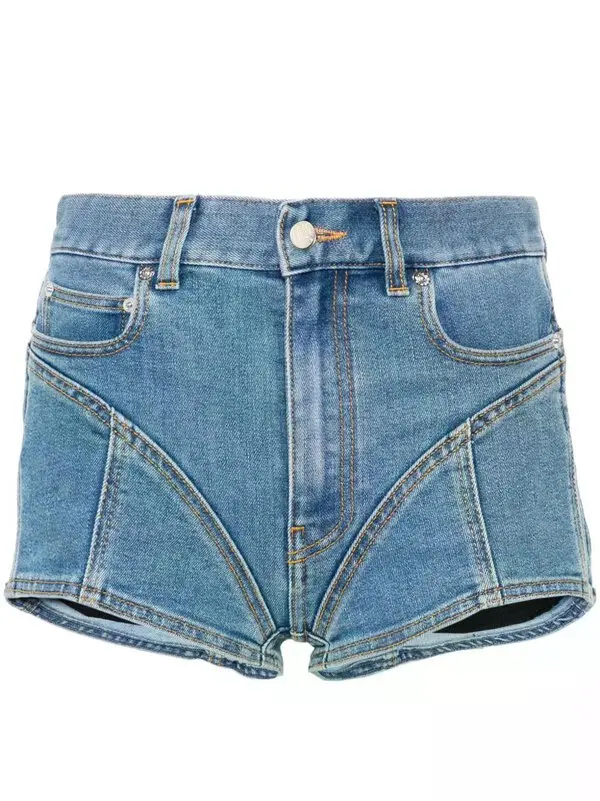 MUGLER Bi-material Denim Shorts