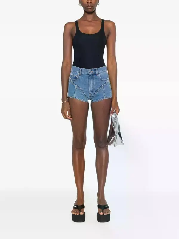 MUGLER Bi-material Denim Shorts