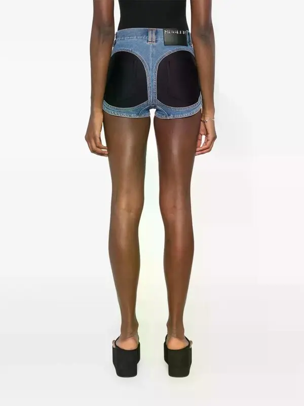 MUGLER Bi-material Denim Shorts