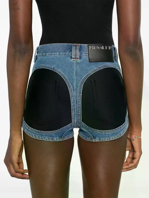 MUGLER Bi-material Denim Shorts