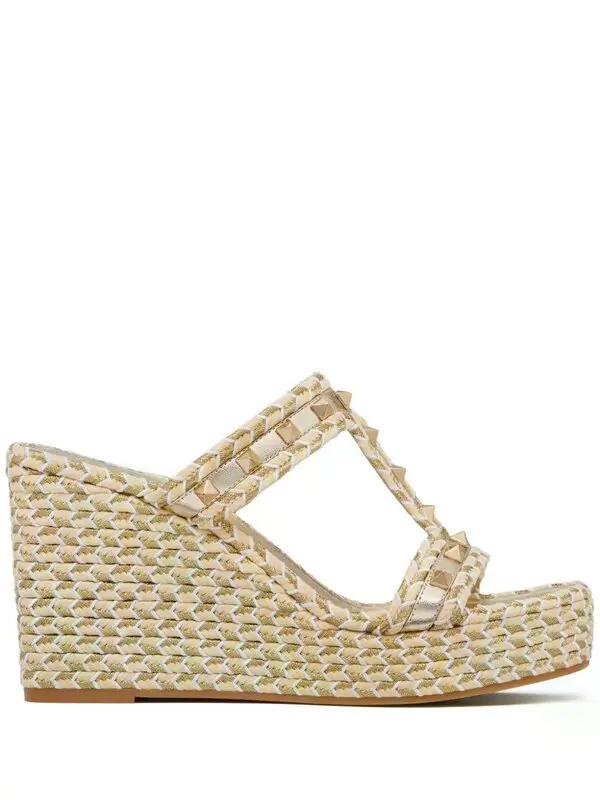 Valentino Garavani Rockstud Laminated Nappa Wedge Sandals