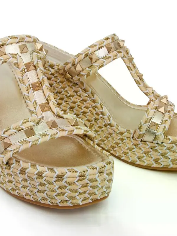 Valentino Garavani Rockstud Laminated Nappa Wedge Sandals