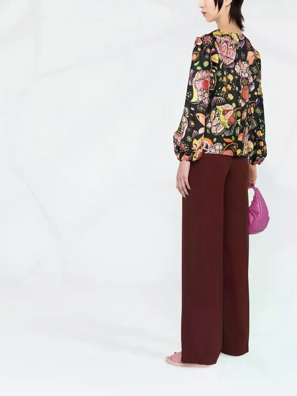 La DoubleJ Floral Print Silk Blouse - Black