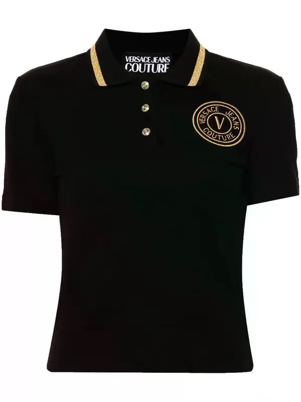 Versace V-emblem Piqué Polo Shirt - Black