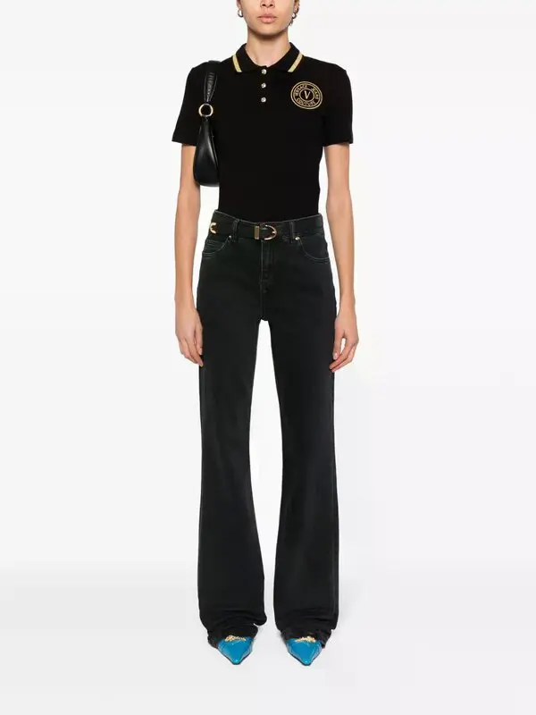 Versace V-emblem Piqué Polo Shirt - Black