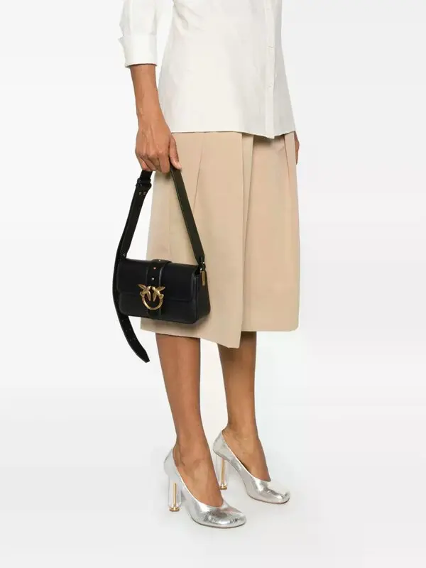 Pinko Mini Love One Slouchy Shoulder Bag In Leather - Black
