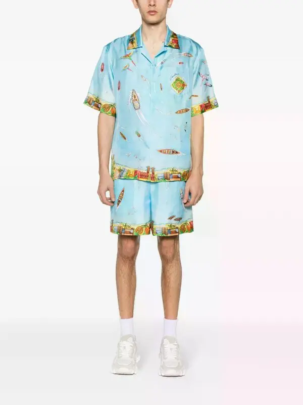 Casablanca Maison Sur Piloti Silk Shorts - Blue
