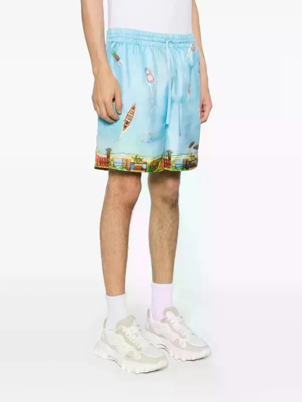 Casablanca Maison Sur Piloti Silk Shorts - Blue