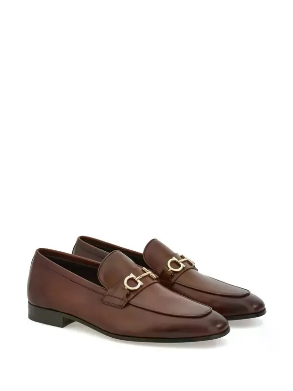 FERRAGAMO Gancini-plaque Loafers - Brown