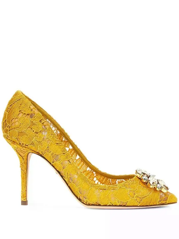 Dolce & Gabbana Lace Brooch Detail Stiletto Pumps - Yellow