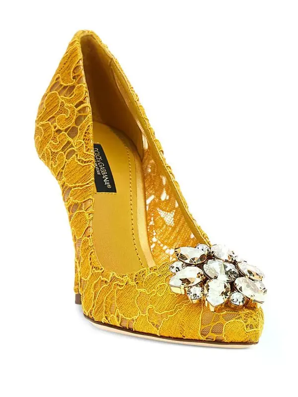 Dolce & Gabbana Lace Brooch Detail Stiletto Pumps - Yellow