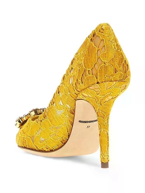 Dolce & Gabbana Lace Brooch Detail Stiletto Pumps - Yellow