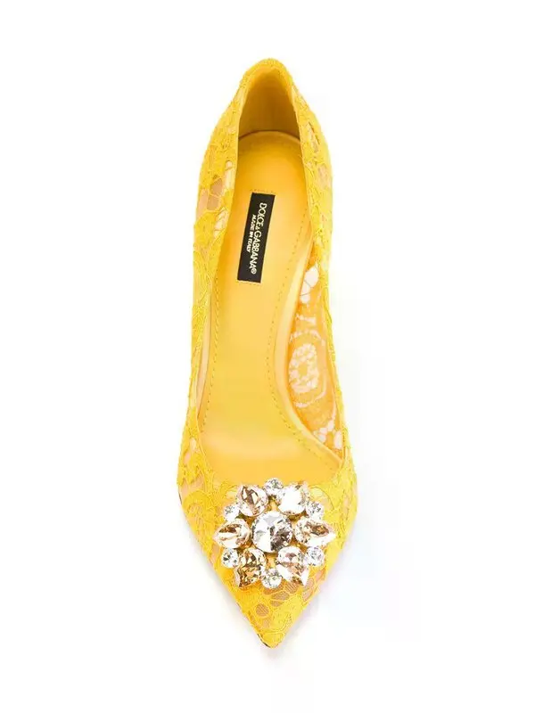 Dolce & Gabbana Lace Brooch Detail Stiletto Pumps - Yellow