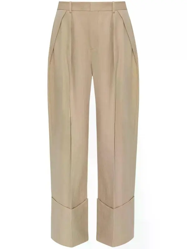 Victoria Beckham Almond Beige Maxi Turn-up Trousers