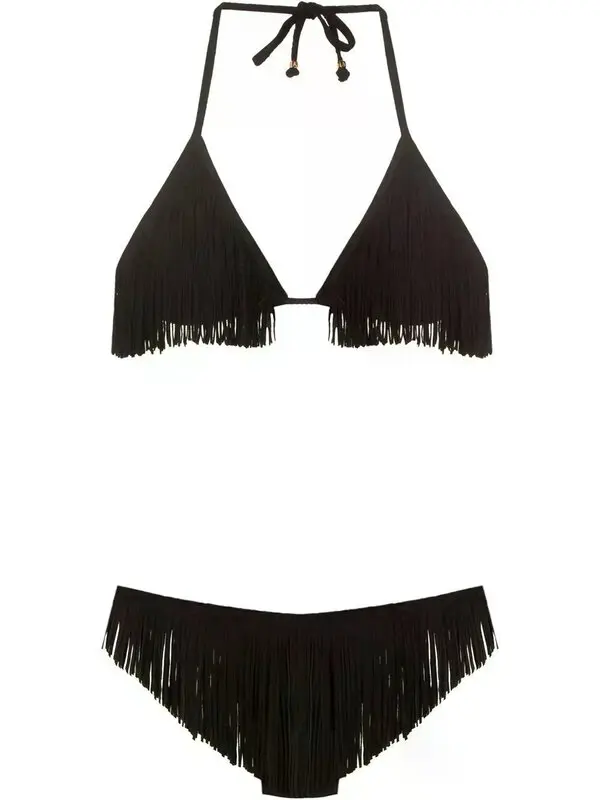 AMIR SLAMA Fringed Halterneck Bikini Set - Black