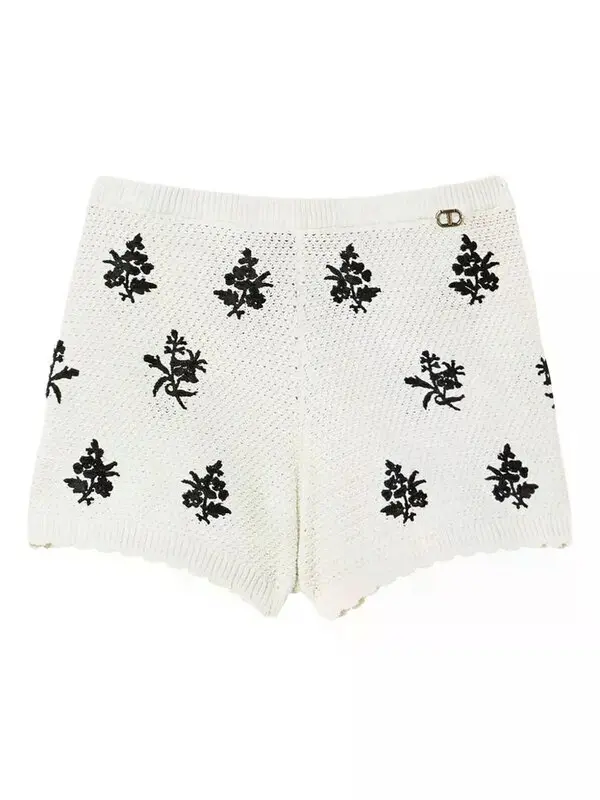 TWINSET Floral-embroidered Knit Shorts - White