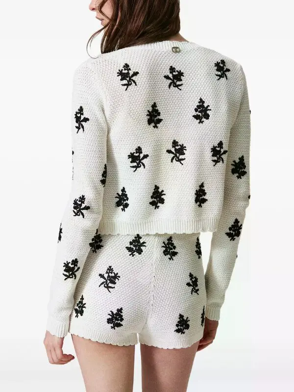 TWINSET Floral-embroidered Knit Shorts