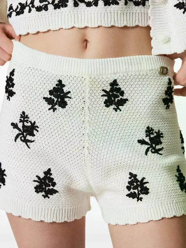 TWINSET Floral-embroidered Knit Shorts
