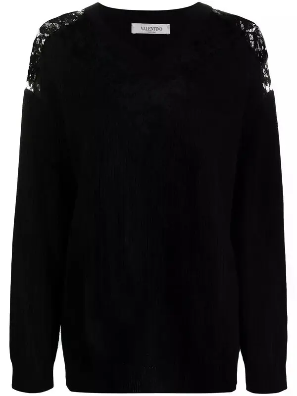 Valentino Garavani Lace-embellished V-neck Jumper