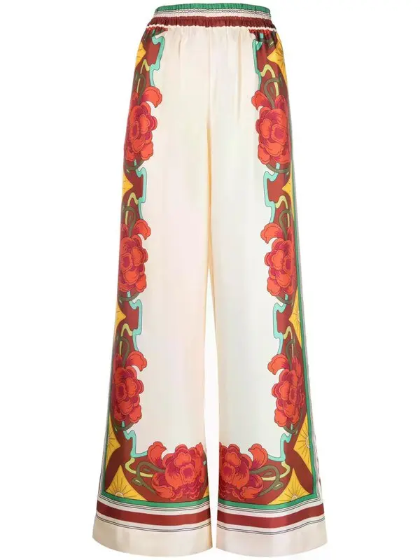 La DoubleJ Floral-print Palazzo Trousers - Neutrals